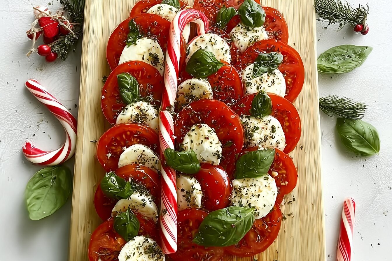 Christmas Caprese Candy Cane Board With Festive Pairings