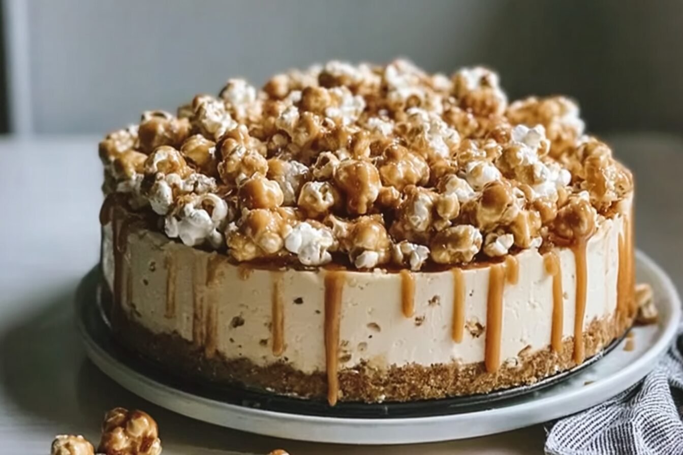 Salted Butterscotch Popcorn Cheesecake Recipe With Sweet Flavors